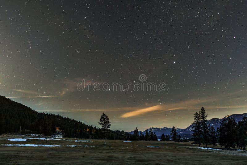 Night Landscape with Stars on the Sky at Springtime Stock Photo - Image ...