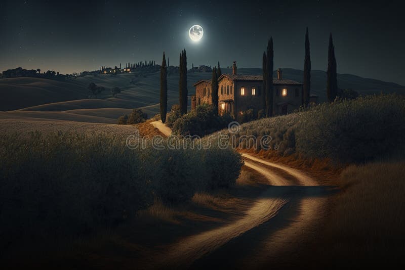 Night Landscape in Tuscany in the Moonlight Magic Wallpaper AI ...