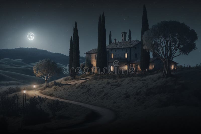 Night Landscape in Tuscany in the Moonlight Magic Wallpaper AI ...