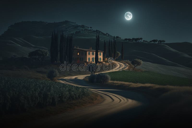 Night Landscape in Tuscany in the Moonlight Magic Wallpaper AI ...