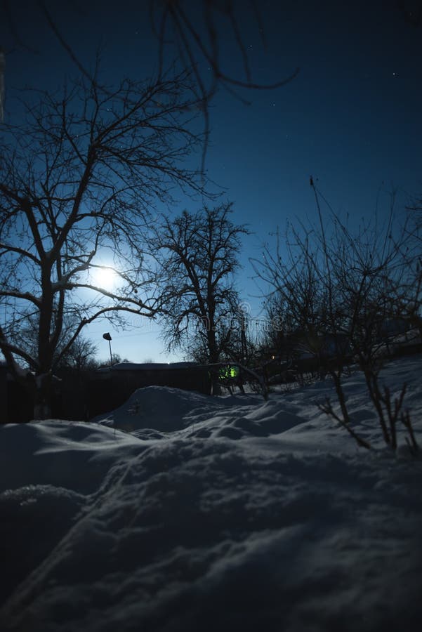Night Landscape in the Village in the Snow. in the Light of the Moon ...