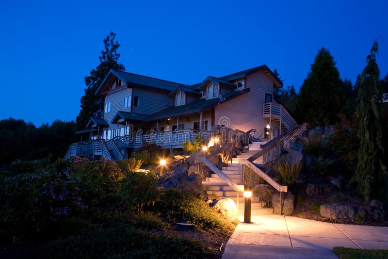 Night Landscaping and Architecture Stock Photo - Image of light ...