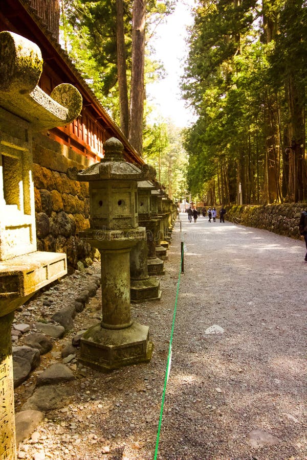 Stone Night Lanterns Down the Path in the Forest Stock Image - Image of ...
