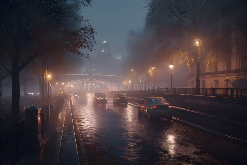 Night Lanterns Light in Vintage Retro City. Neural Network AI Generated ...