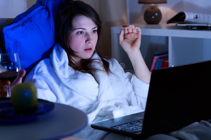 Night with laptop stock image. Image of attractive, late - 61587483