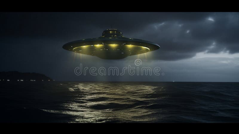 At Night a Large Fat Gray-black Disc-shaped UFO with A_002 Stock ...