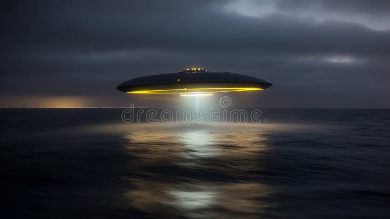 At Night a Large Thick Gray-black Disc-shaped UFO With_001 Stock ...