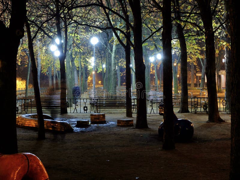 Night LetnÃ¡ Plain. stock image. Image of lighting, bench - 47256239
