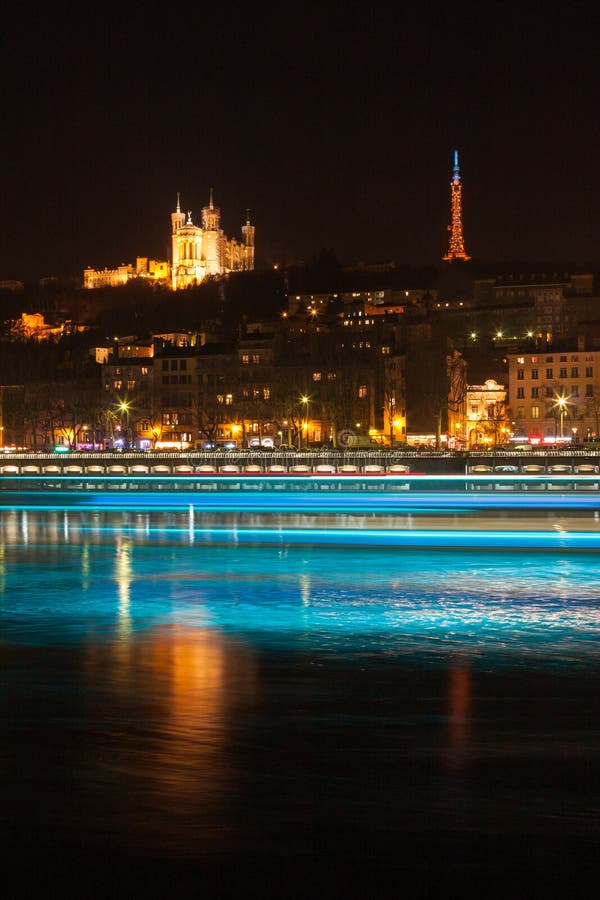 Night life in Lyon stock image. Image of europe, cityscape - 65363283