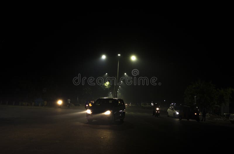 Night life stock image. Image of fountain, glaring, traffic - 186386559
