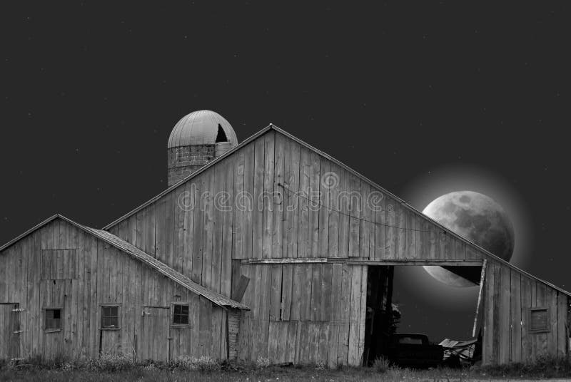 Old barn with full moon stock image. Image of radiant - 6943107