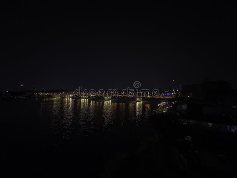 Riverside of the City at Night Stock Image - Image of outdoors, blue ...