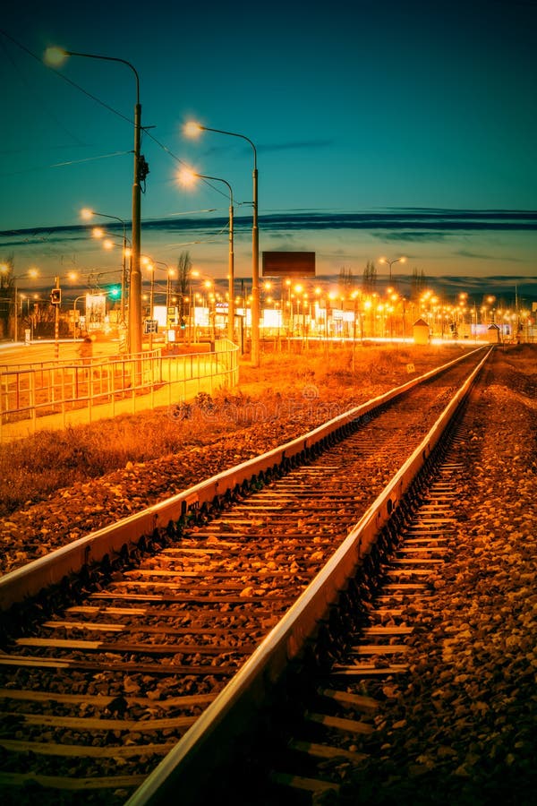 Night train station stock image. Image of path, dusk - 31671963