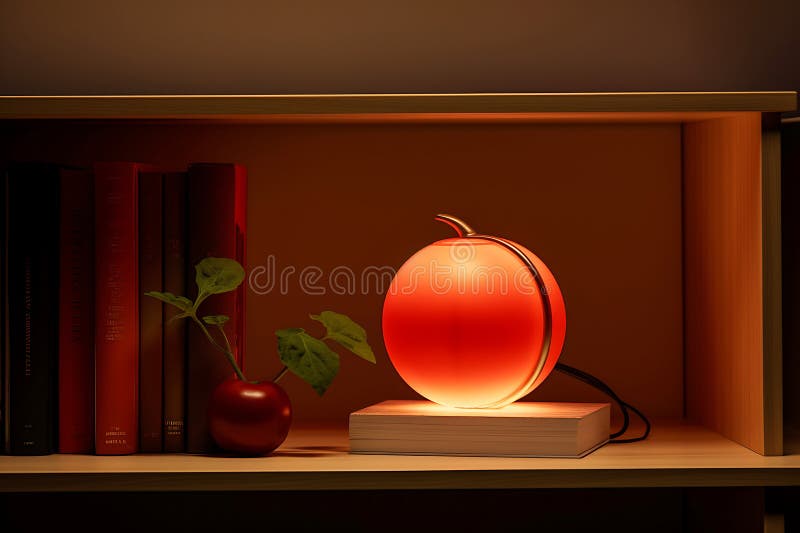 A Night Light in the Shape of a Tomato Stands on a Bookshelf in the ...