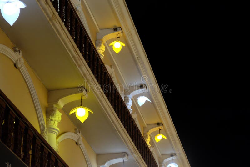 Night Lights on the Facade of the Building Stock Image - Image of ...