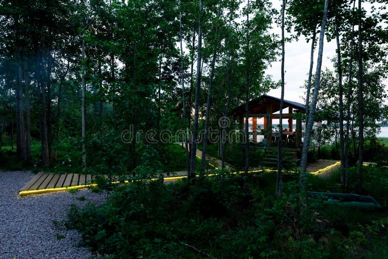 Night Lights at the Glamping in the Forest Stock Photo - Image of ...