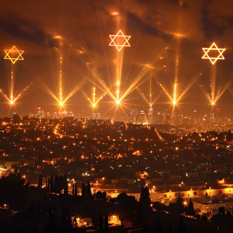 Night Lights of Jerusalem with Stars of David Stock Illustration ...
