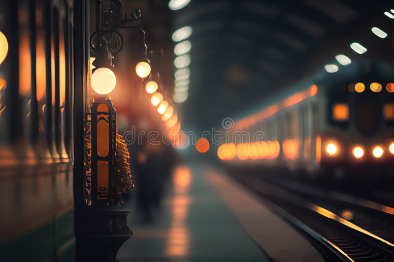 Night Lights Railway Station. Illustration Generative AI Stock ...