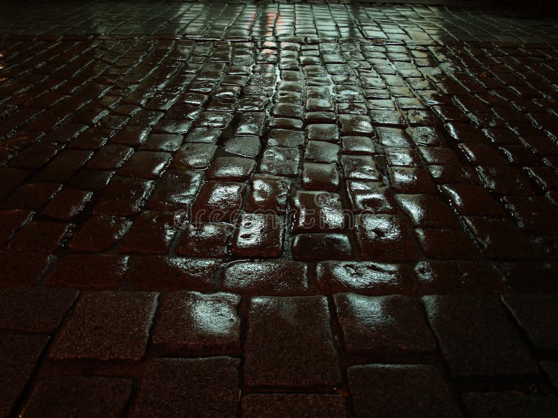 Night Lights Reflected in Wet Pavement Stock Image - Image of ...