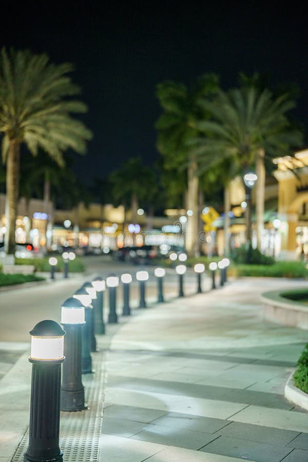 Night Lit Pathway in an Outdoor Mall Scene Editorial Stock Image ...