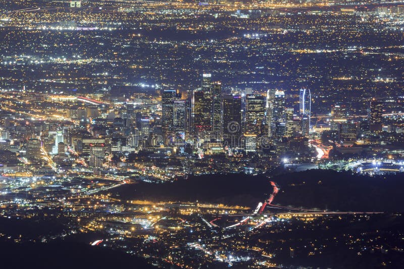 Night Los Angeles Downtown Scene Stock Image - Image of angeles, night ...