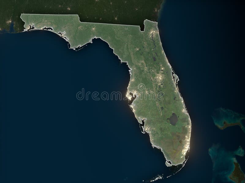 Night Map of Florida with State Borders and City Lights Stock ...