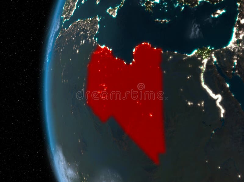 Libya in red at night stock illustration. Illustration of country ...