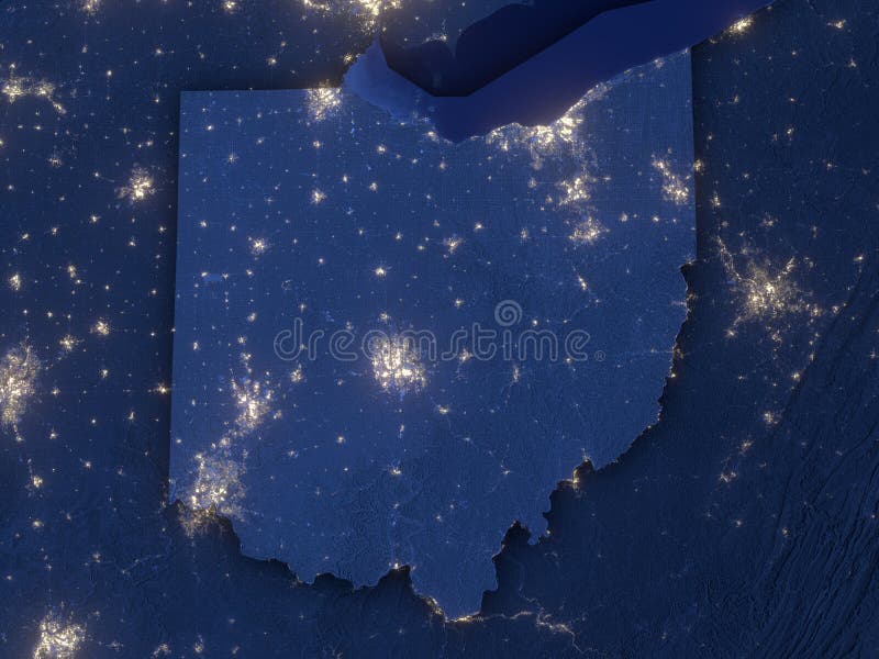Night map of Ohio stock illustration. Illustration of cities - 391792920