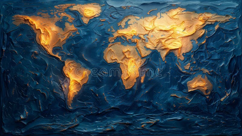 Night Map of the World with Glowing Lights. Illuminated Geographical ...