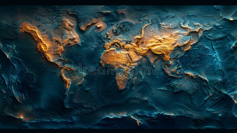 Night Map of the World with Glowing Lights. Illuminated Geographical ...