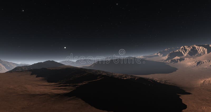 Night on Mars. Martian Surface and Dust in the Atmosphere Stock ...