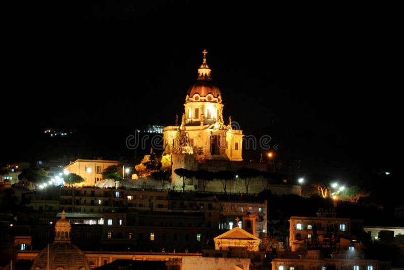 Night Messina in Sicily, Italy Stock Photo - Image of basilica ...