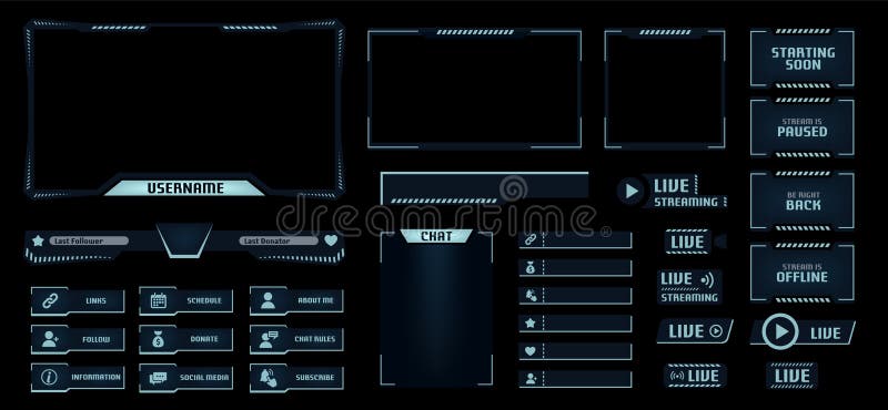 Night Mode Stream Overlay. Dark Theme Gaming Video Template with Game ...