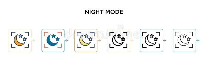 Night Mode Vector Icon in 6 Different Modern Styles. Black, Two Colored ...