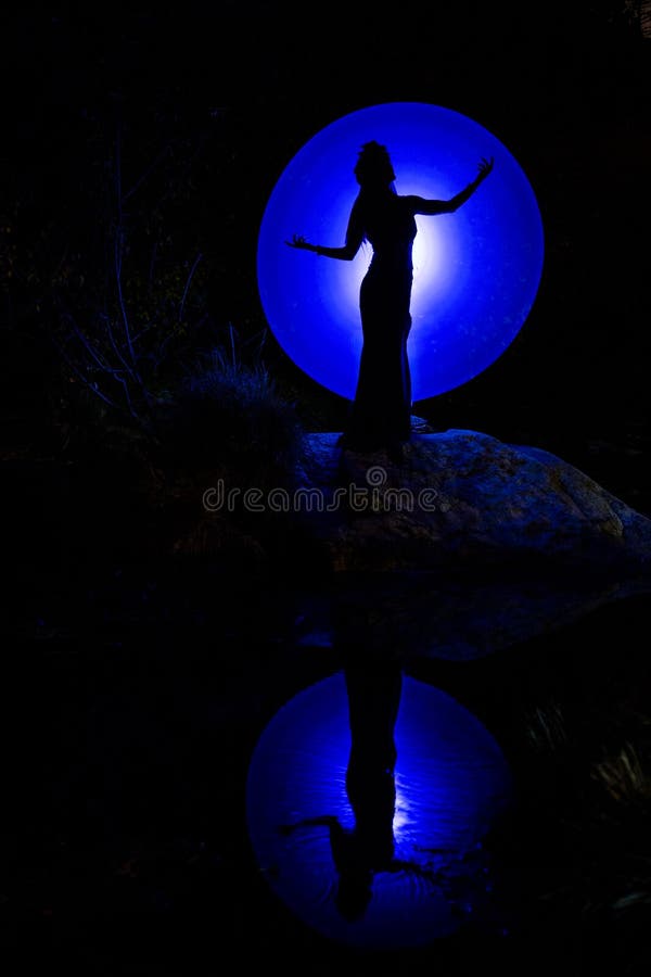 Night Model in Mountain Scenery and Illuminated with Lights Stock Photo ...