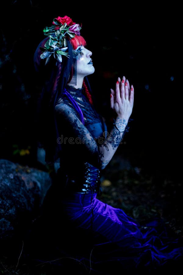 Night Model in Mountain Scenery and Illuminated with Lights Stock Photo ...