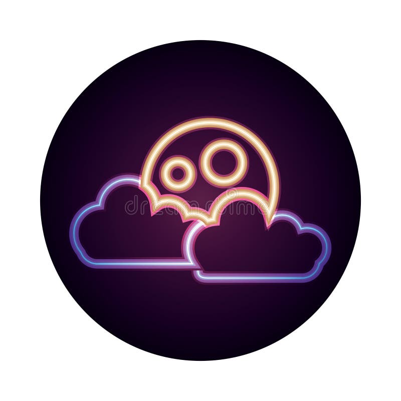 Night Moon Clouds Sky Cartoon Neon Icon Style Stock Vector ...