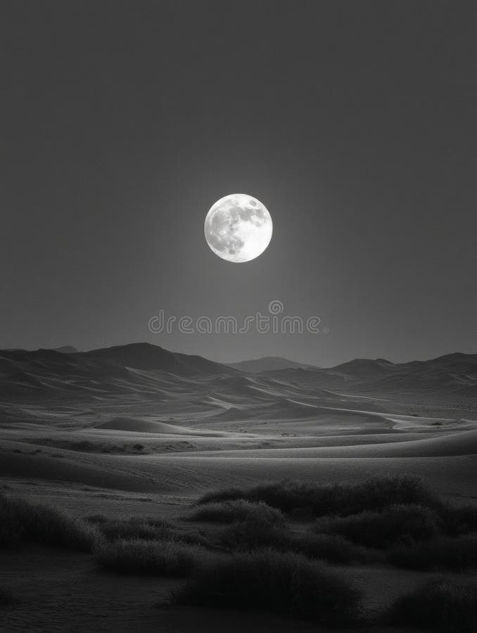 Night Moon Over Desert stock photo. Image of serene - 390060500