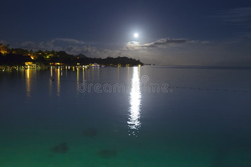 The Moon Over the Sea and Reflection in Water. Stock Photo - Image of ...