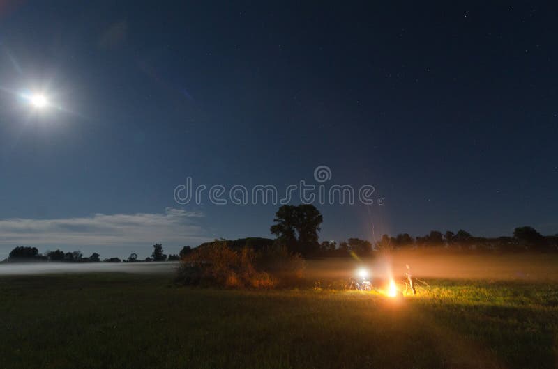 Night moonscape. stock photo. Image of fire, moonlight - 77713396