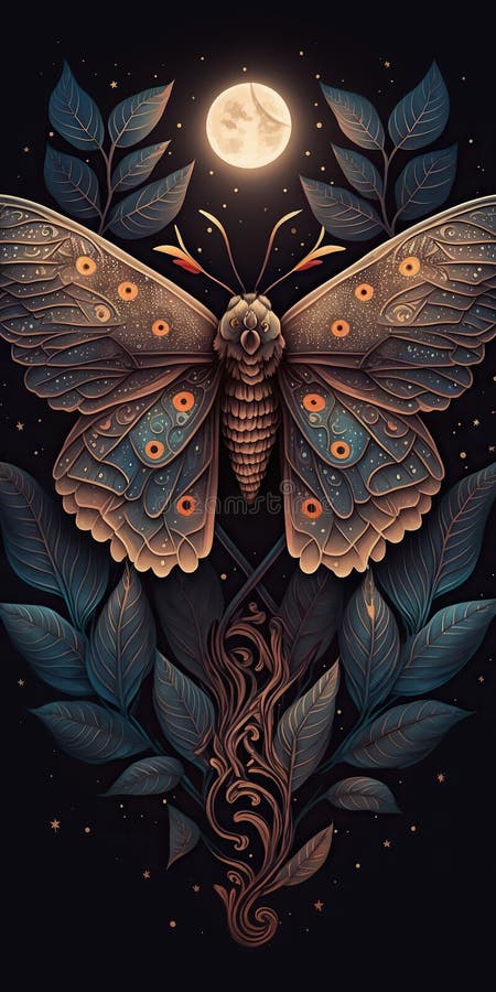 Night Moth in Boho Style, Concept of Bohemian Decor and Moth Motif ...
