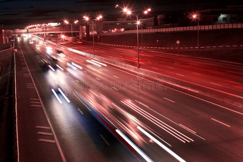 Motorway At Night With Fast Moving Cars Stock Photo - Image of road ...