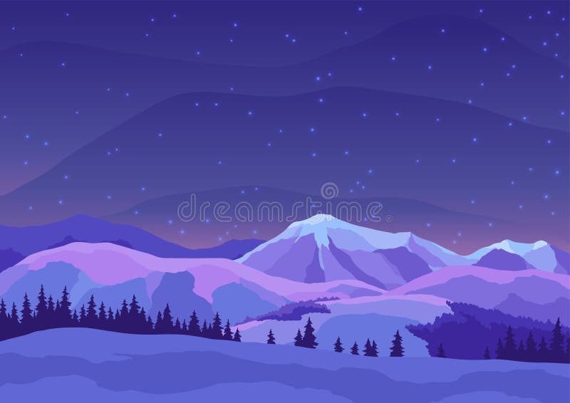 Night Mountain Winter Landscape. Vector Illustration Stock Vector ...
