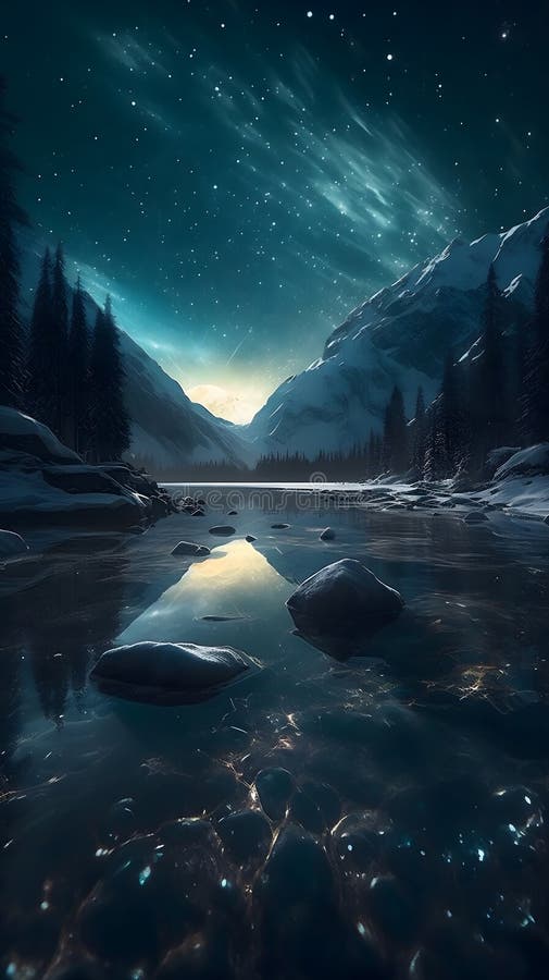 Night in the mountains stock illustration. Illustration of mountains ...