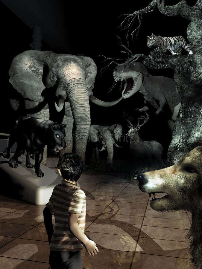 Night at the museum stock illustration. Illustration of chase - 138045937