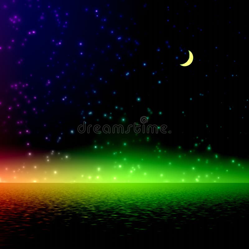 Night. Mystical Rainbow Light Stock Illustration - Illustration of ...