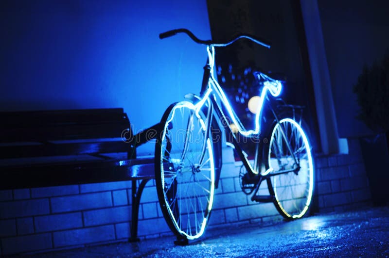 Night neon bike stock image. Image of lights, city, velo - 92552059