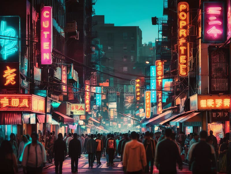 Night neon color city stock illustration. Illustration of futuristic ...