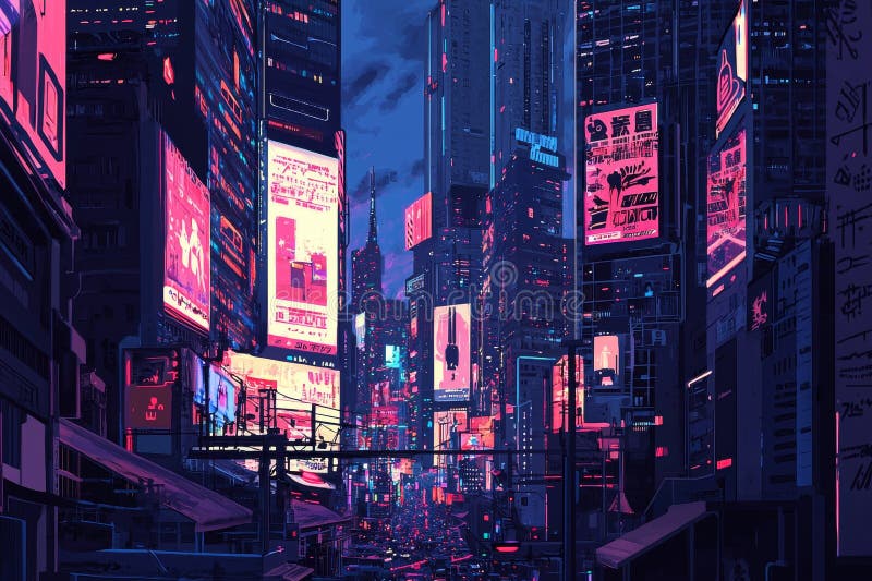 At Night, Neon Lights Illuminate a Building in the City. Stock Image ...