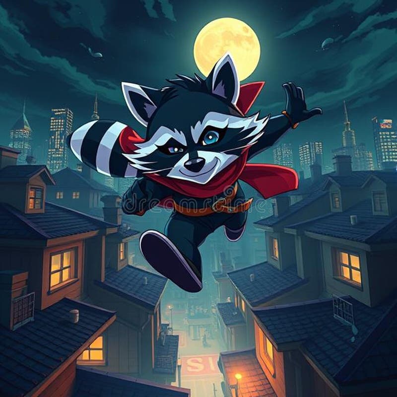 Night Ninja Raccoon stock illustration. Illustration of shadow - 380286605